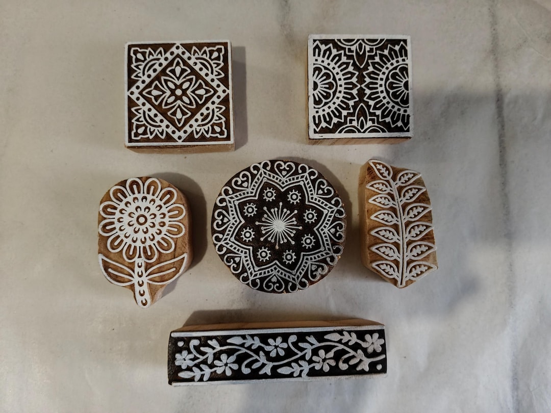 Set of 6 Wooden Block Printing Stamp Design Textile Dye - Etsy