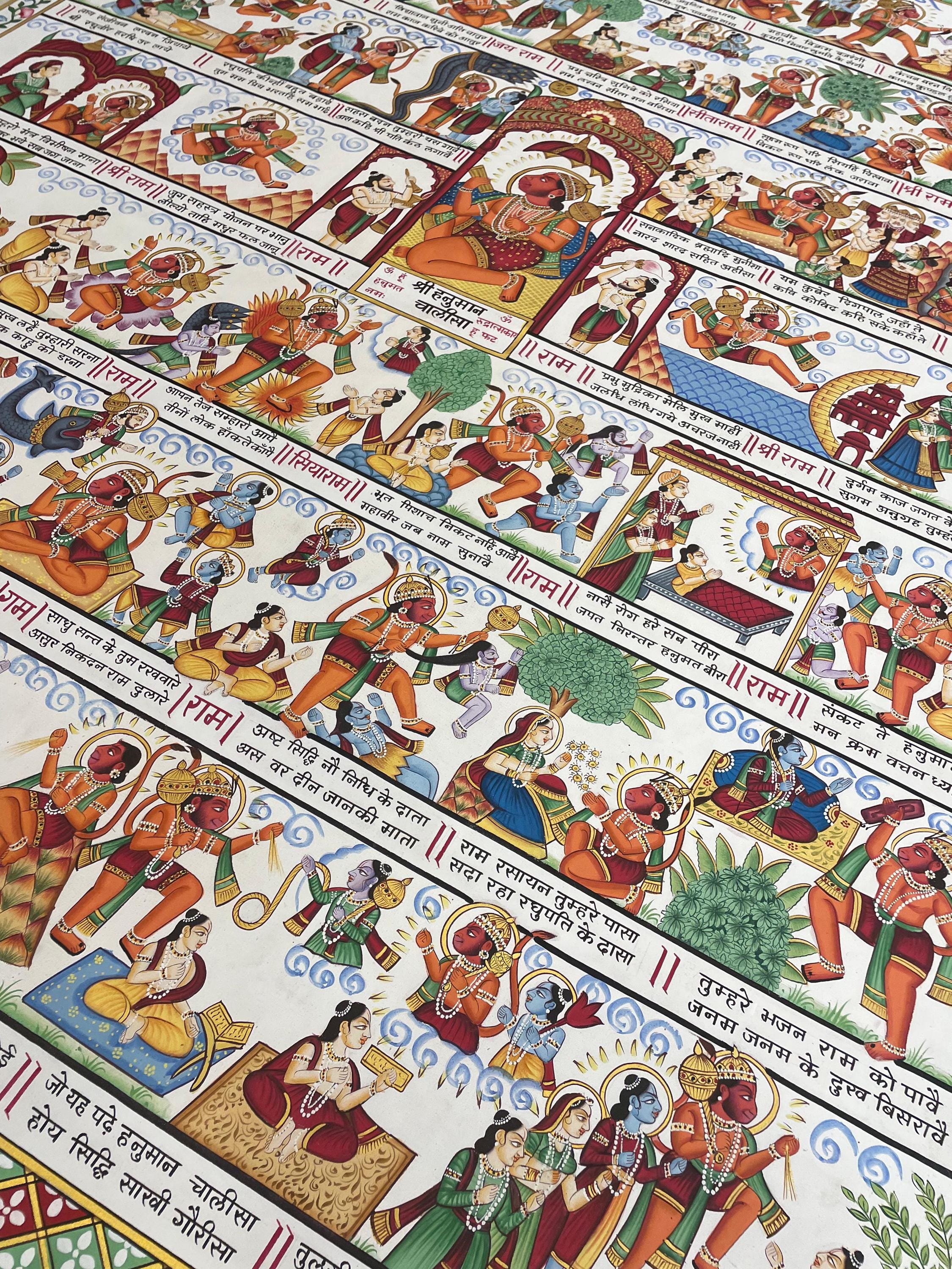 Hanuman Chalisa Painting Handpainted Detailed Phad Style Artwork on ...