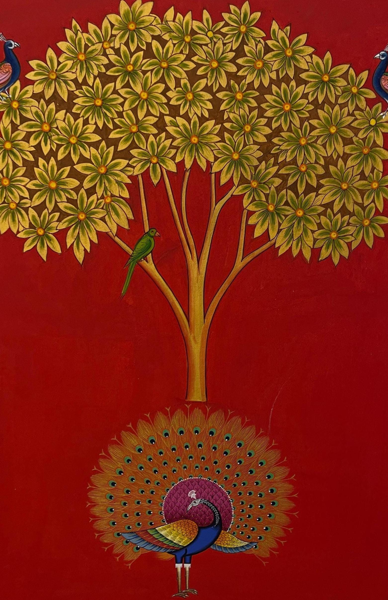 Tree of Life Pichwai Painting Two Different Color in Peacock - Etsy