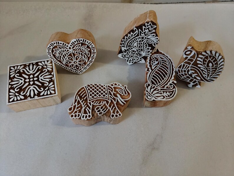 Set of 6 Different Designs Handmade Block Printing Stamps Dye - Etsy