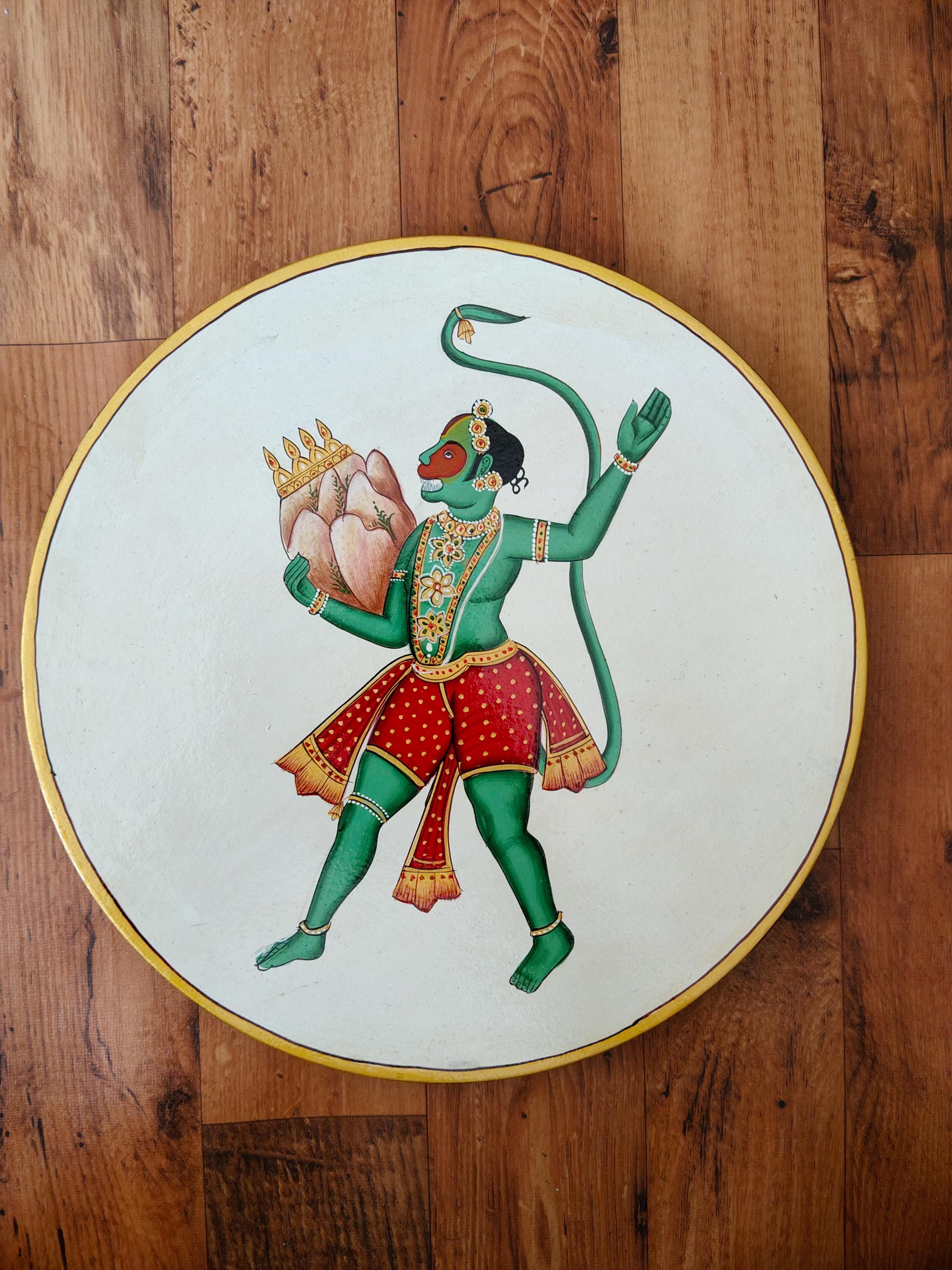 Painting of Lord Hanuman Hand Painted Artwork on Wooden Wall Hanging ...