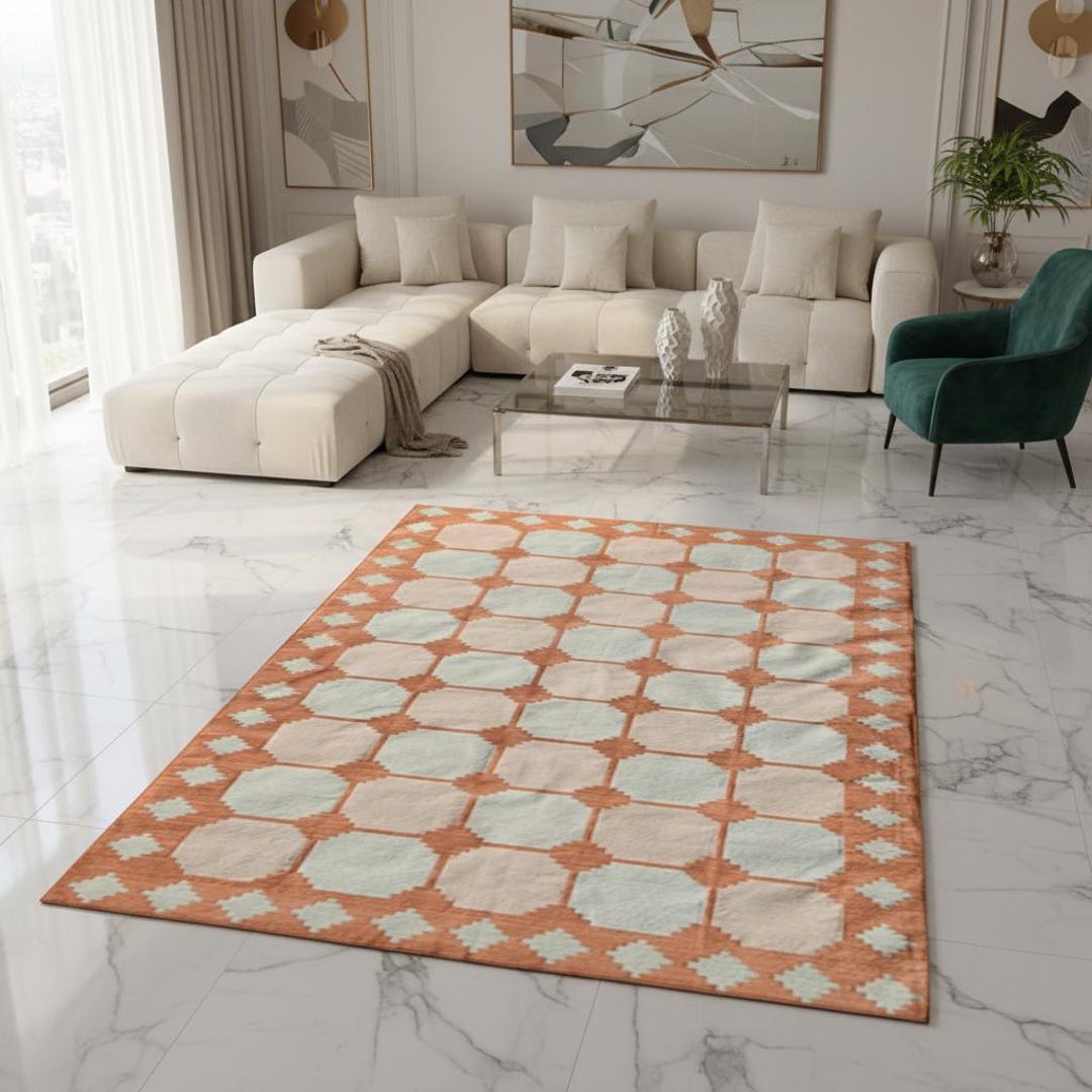 Modern Handmade Indian Dhurrie Rug - Reversible Cotton Wool Kilim ...