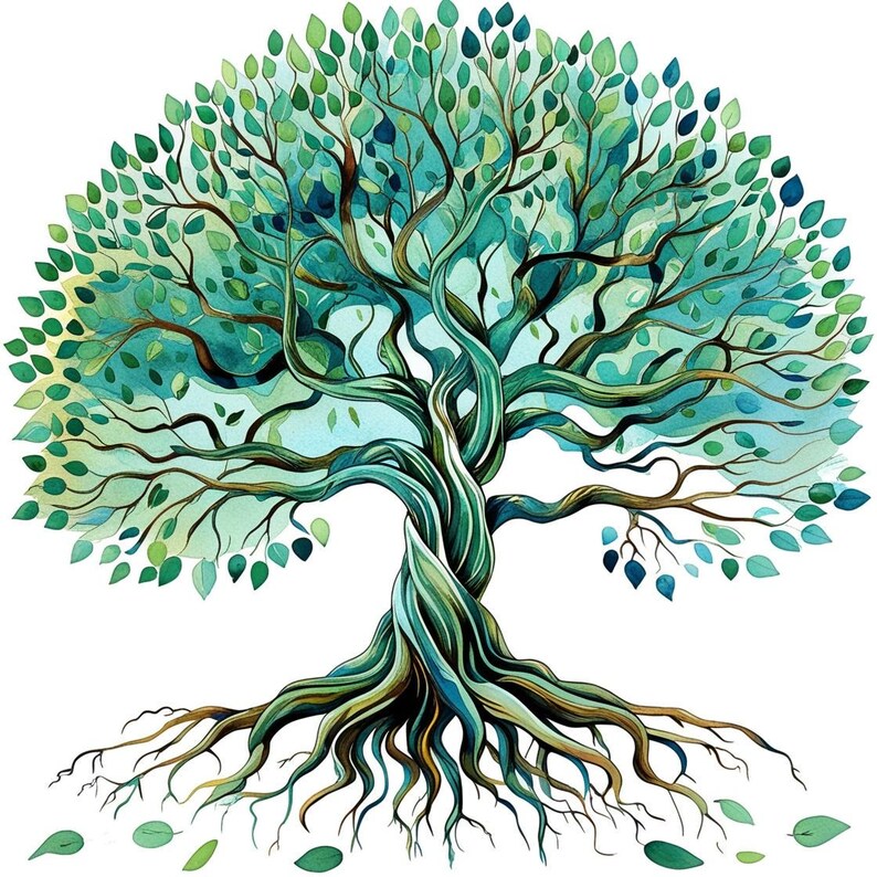 9 Mythical Tree Clipart, Watercolor Floral Tree Print, Fantasy Digital ...