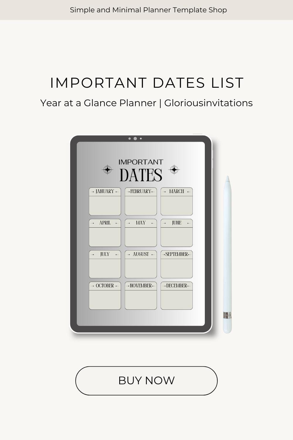Important Dates List, Year at a Glance Calendar, Birthday & Anniversary ...