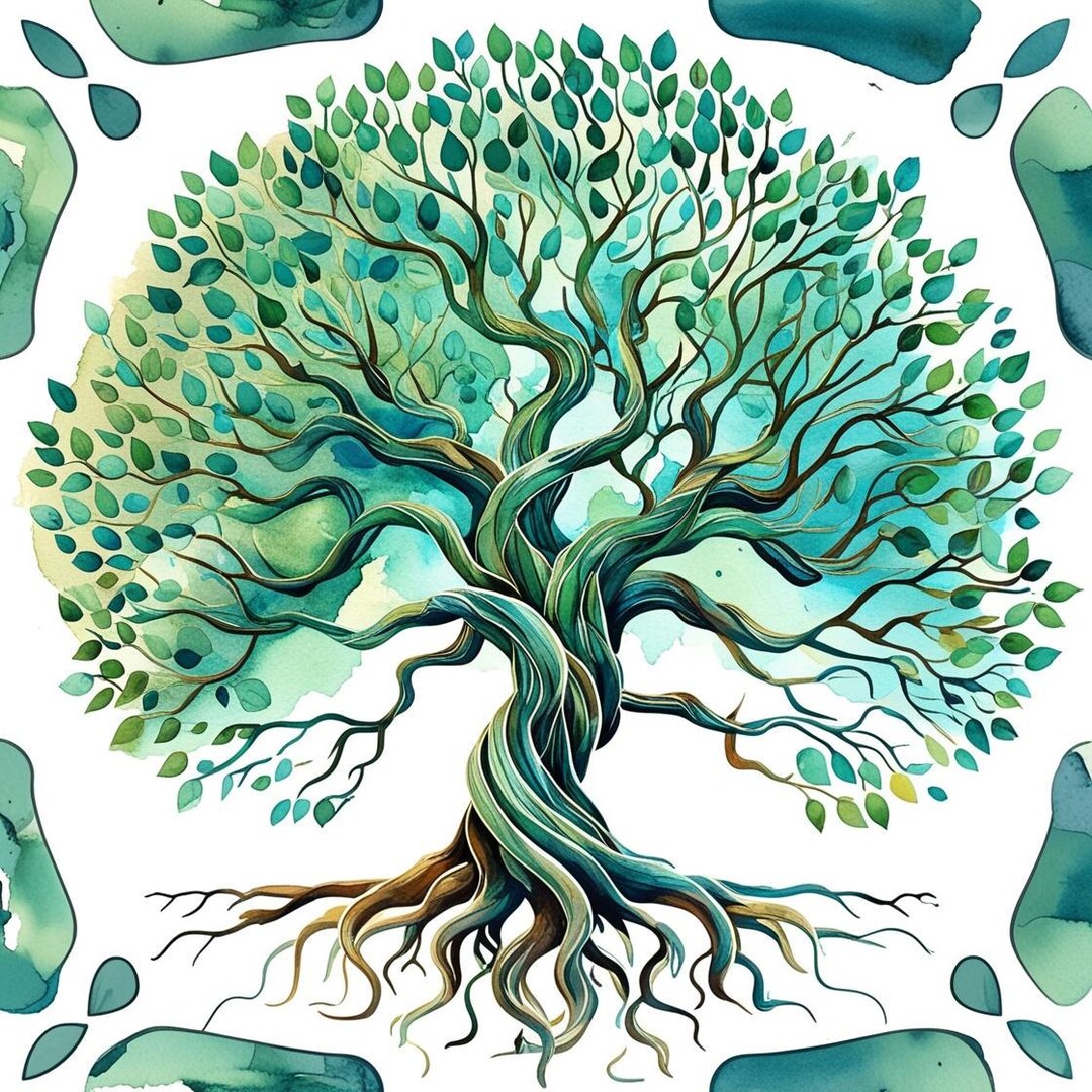 9 Mythical Tree Clipart, Watercolor Floral Tree Print, Fantasy Digital ...