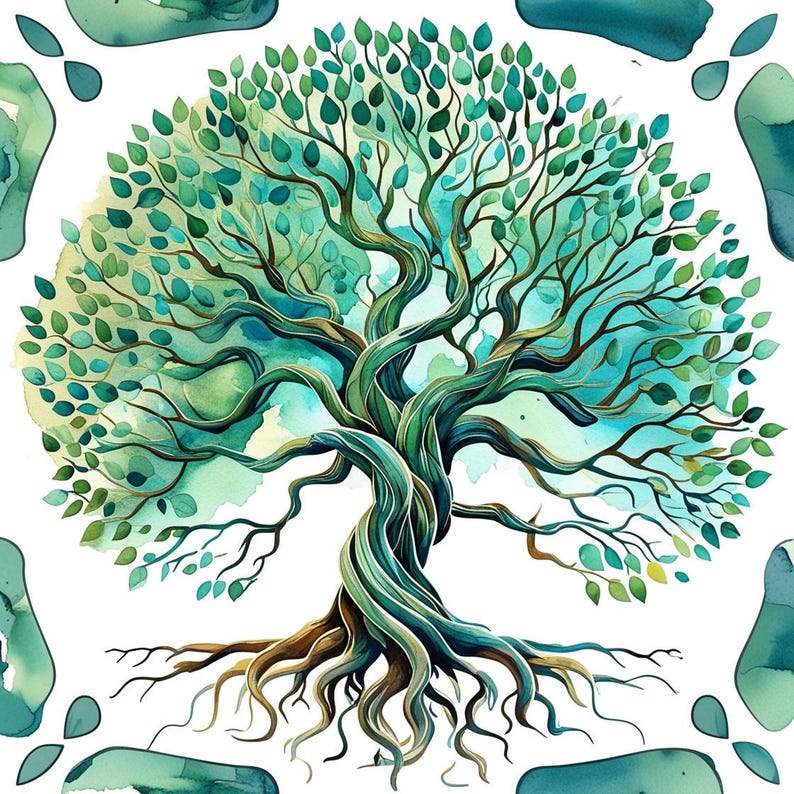 9 Mythical Tree Clipart, Watercolor Floral Tree Print, Fantasy Digital ...