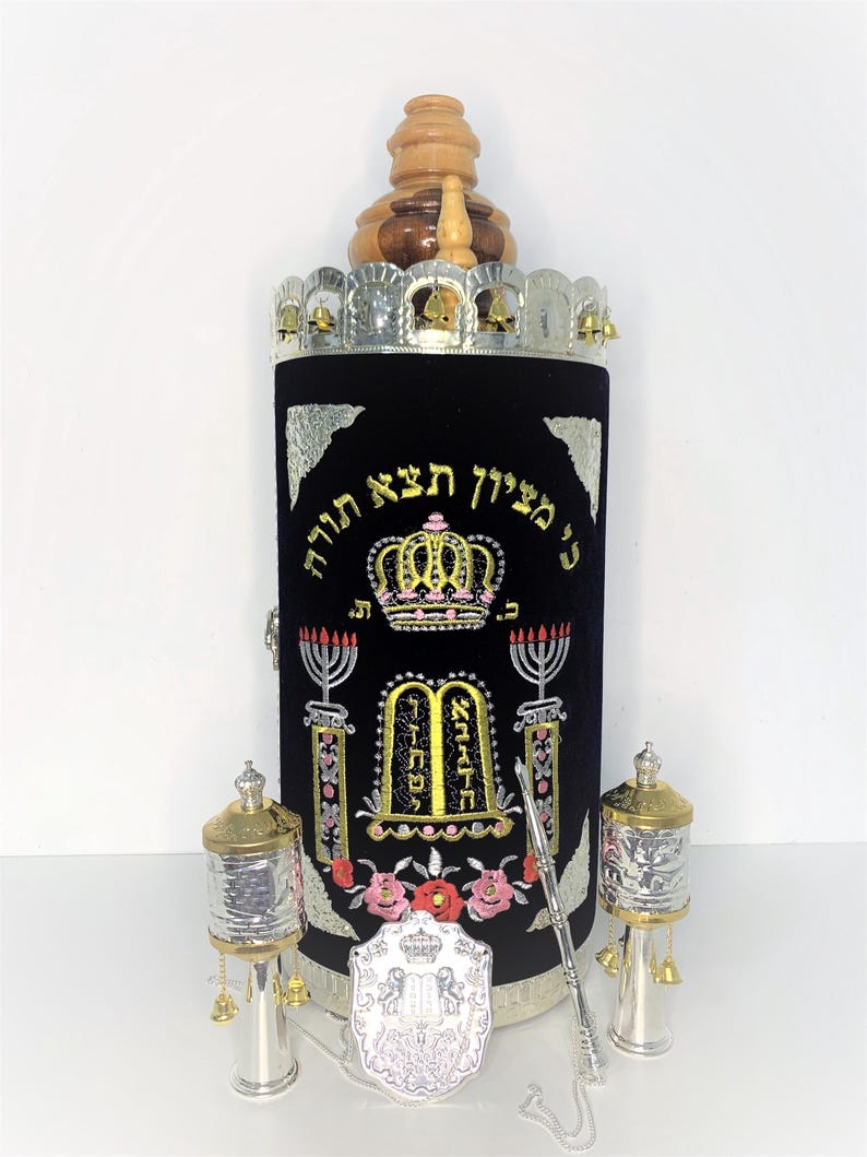 Glorious Sefer Torah Scroll Replica Big 19.5" Sefaradic Judaica Rimonim ...