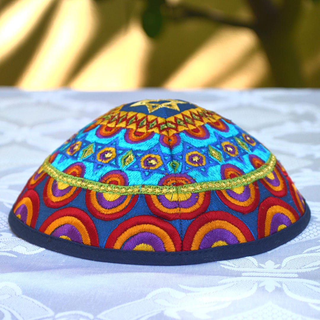 Emanuel Embroidered Silk Kippah-stars of David Rainbow Colorful ...