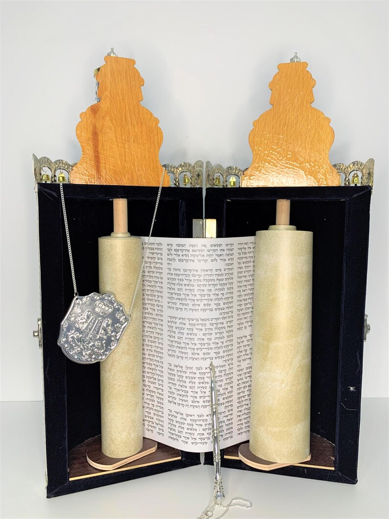 Glorious Sefer Torah Scroll Replica Big 19.5" Sefaradic Judaica Rimonim ...