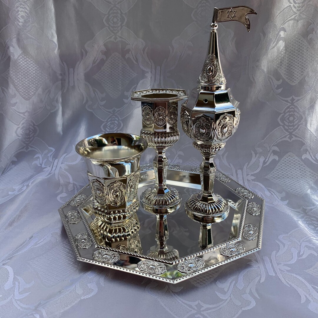 Vintage 4 Piece Havdallah Set Tray Silver Plate Shabbat Gift Judaica ...
