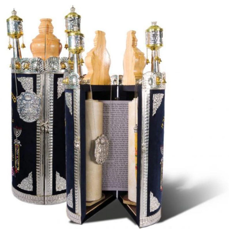 Glorious Sefer Torah Scroll Replica Big 19.5" Sefaradic Judaica Rimonim ...