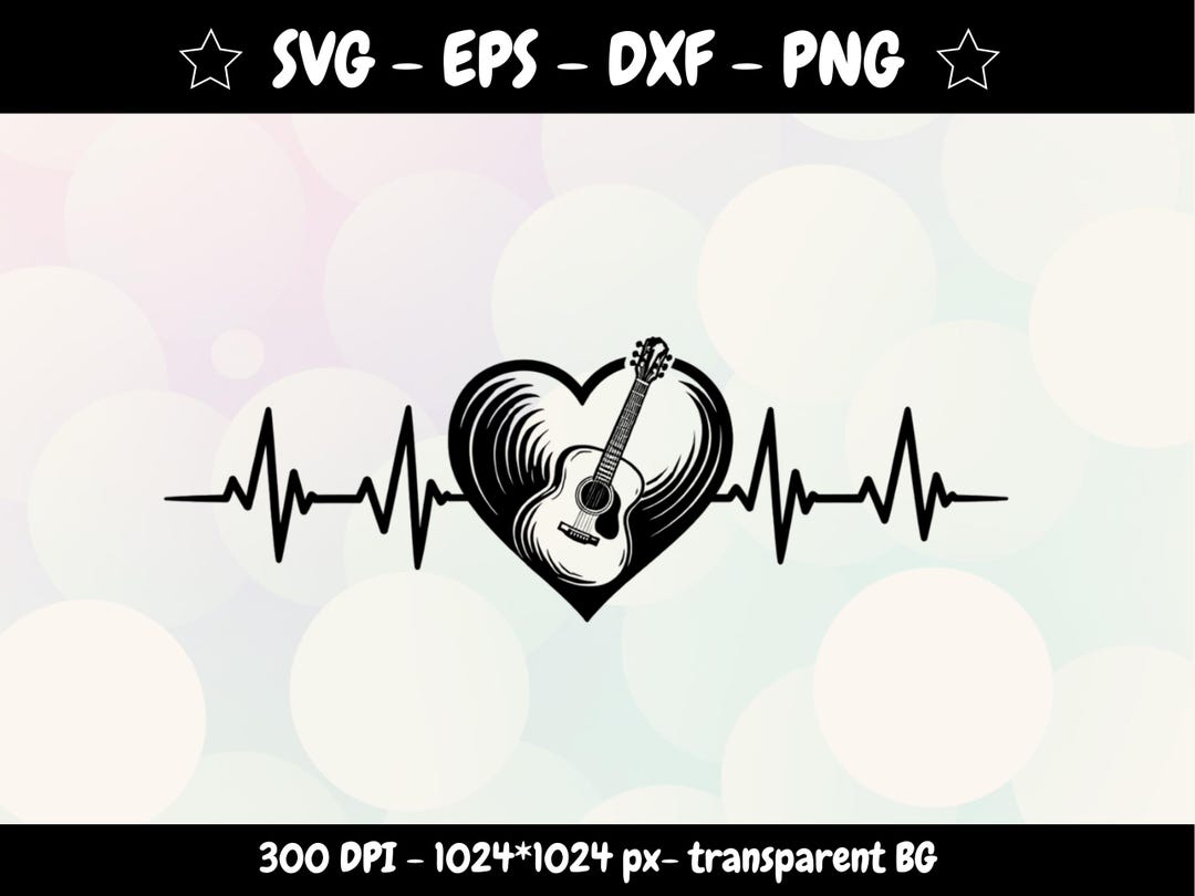 Guitar SVG, Guitar Lover, Guitar Cnc Files, Heart Svg, Heartbeat Svg ...