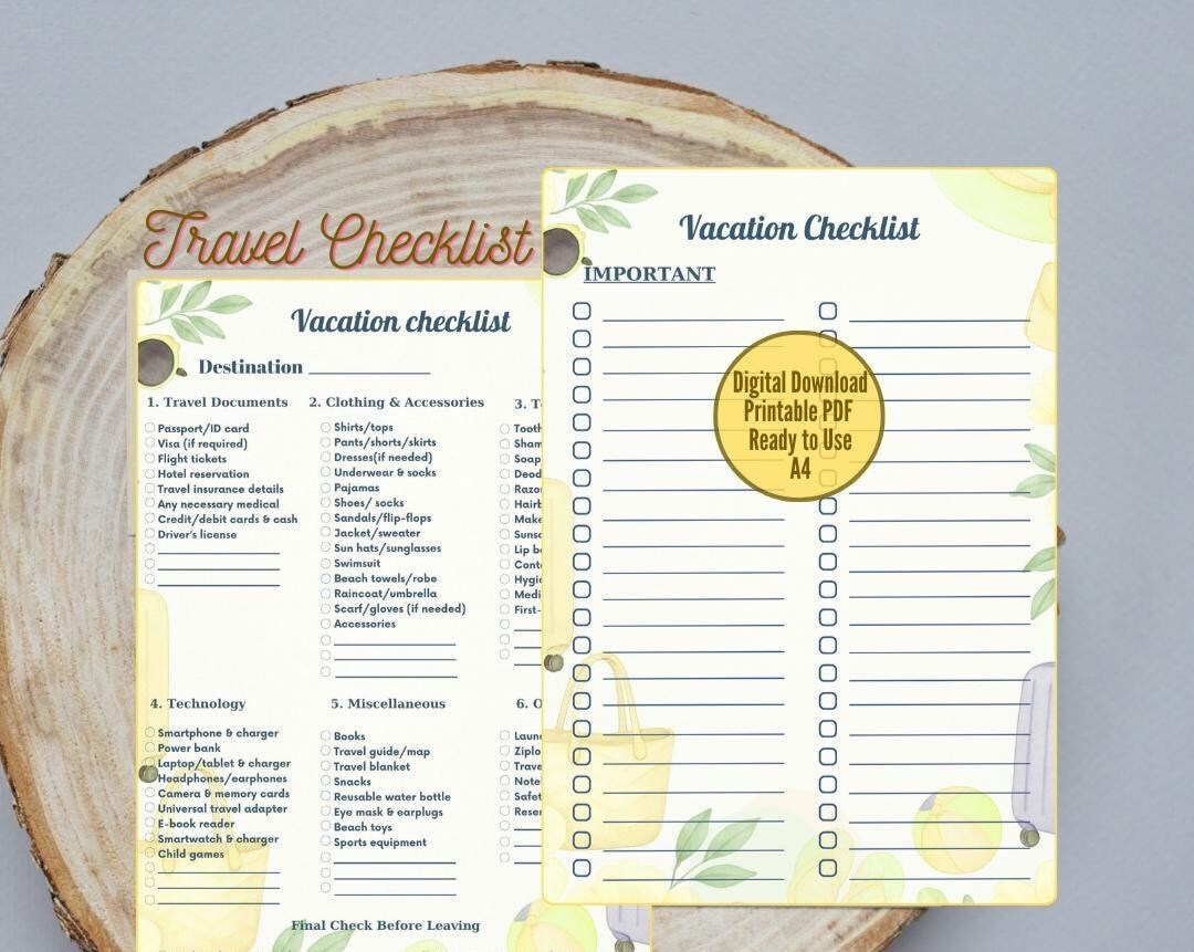 Travel Checklist, Vacation Planner, Packing List, Trip Organizer ...