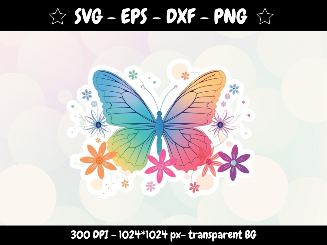 Rainbow Butterfly, Colorful Butterfly Sticker for Cricut & Silhouette ...