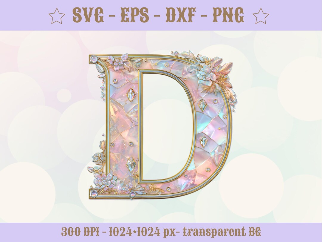 Letter D Iridescent Monogram – Floral Crystal Design for Travel Journal ...
