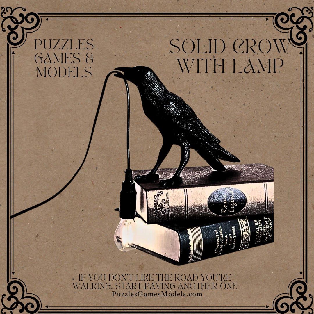 Solid Crow Light, Lamp Holder. Black Crow Light Stand. 18x30cm. Vintage ...