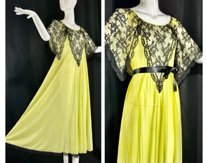 Vintage Nightgown Sheer Dress, BLACHE NEW Old Stock 1960s Long Lemony ...