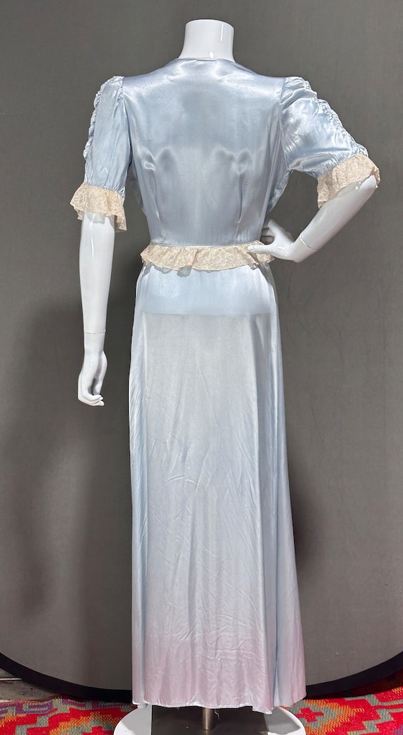 vintage dressing gown robe, 1930s powder blue shiny s… - Gem