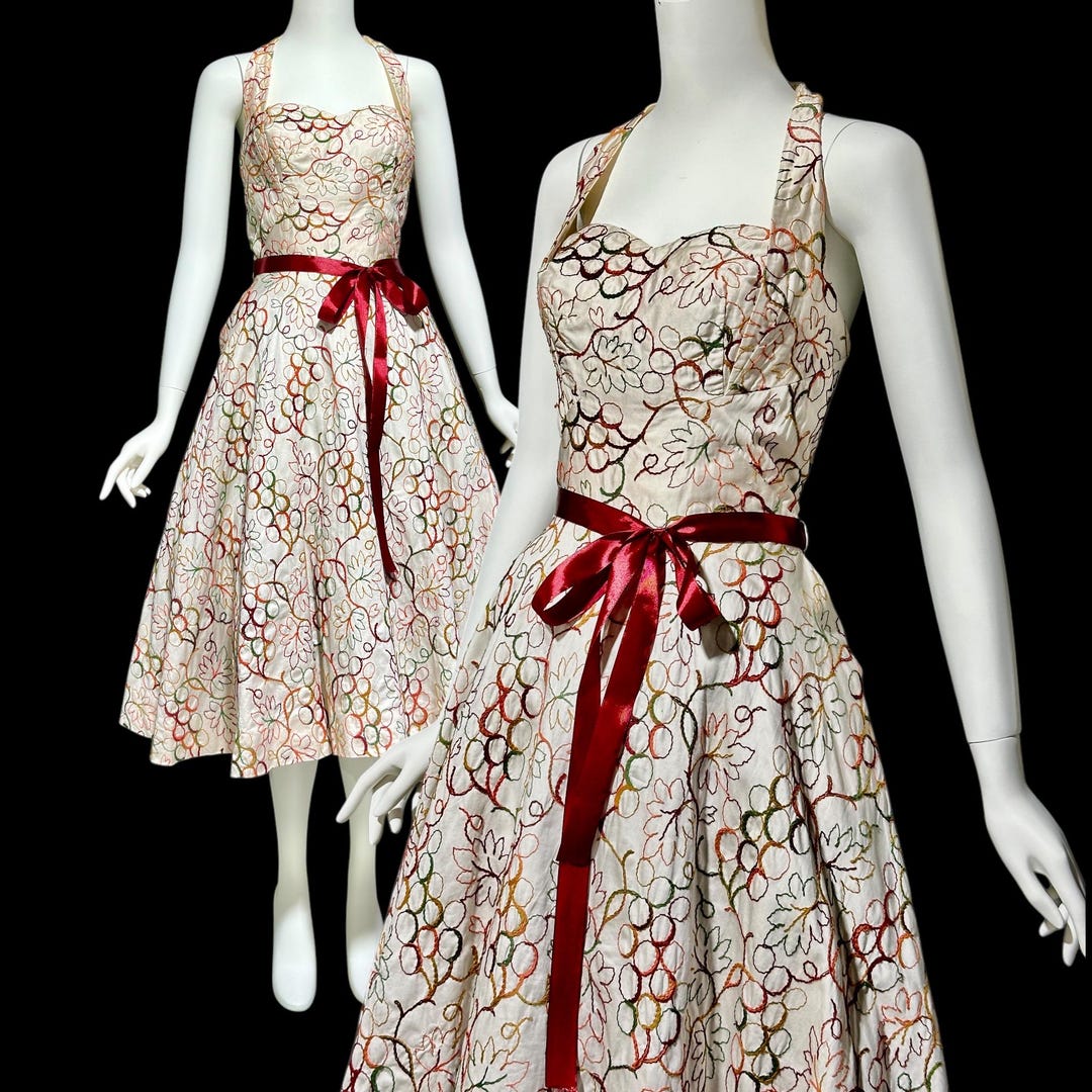 Vintage 1950s ALIX OF MIAMI Dress, Shelf Bust Halter Sundress, Cotton ...