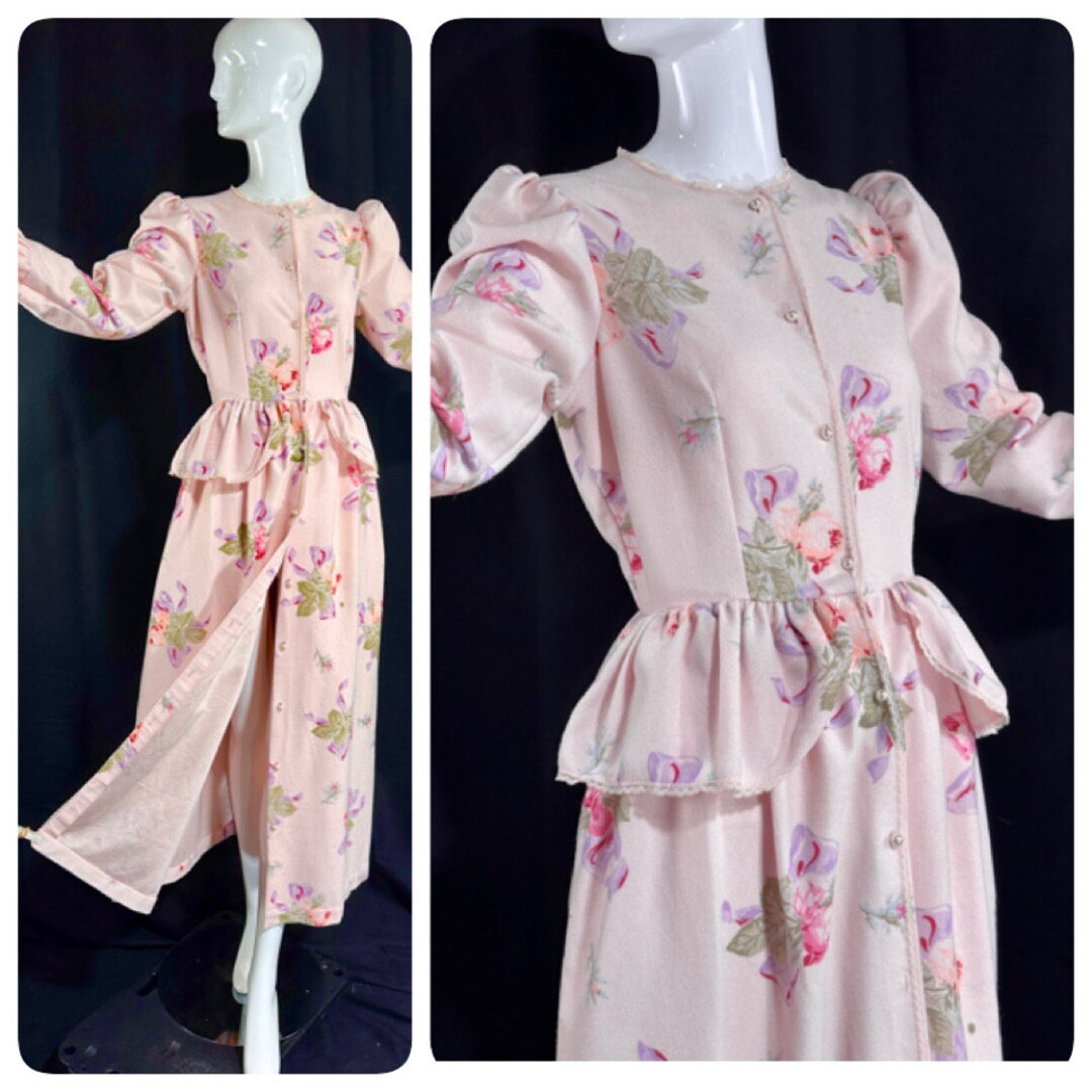 Vintage OSCAR De La RENTA Housecoat Robe, Cottagecore Pink Cozy Floral ...
