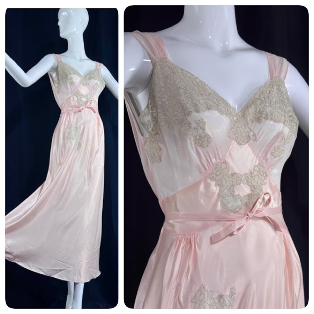 Vintage Nightgown Slip Dress, 1930s LADY DUFF Pink Bur-mil Rayon Sheer ...