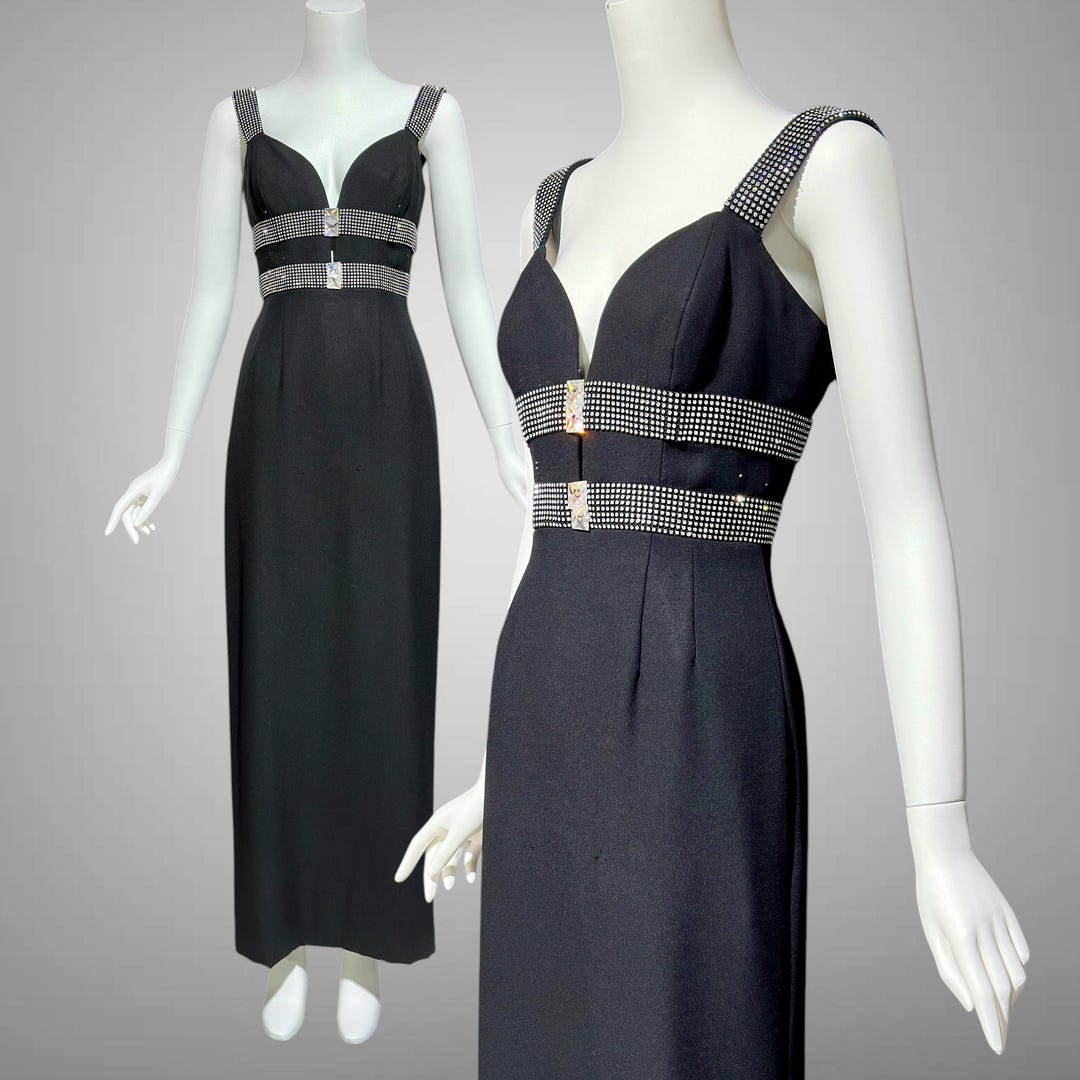 Vintage Evening Dress, PATRICIA RHODES 1980s Black Sheath Column Gown ...