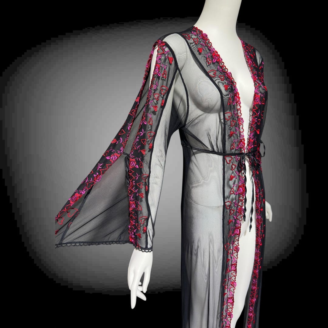 Vintage 1990s Lace Mesh Robe, JACALYN BENNETT FREDERICK'S of Hollywood ...
