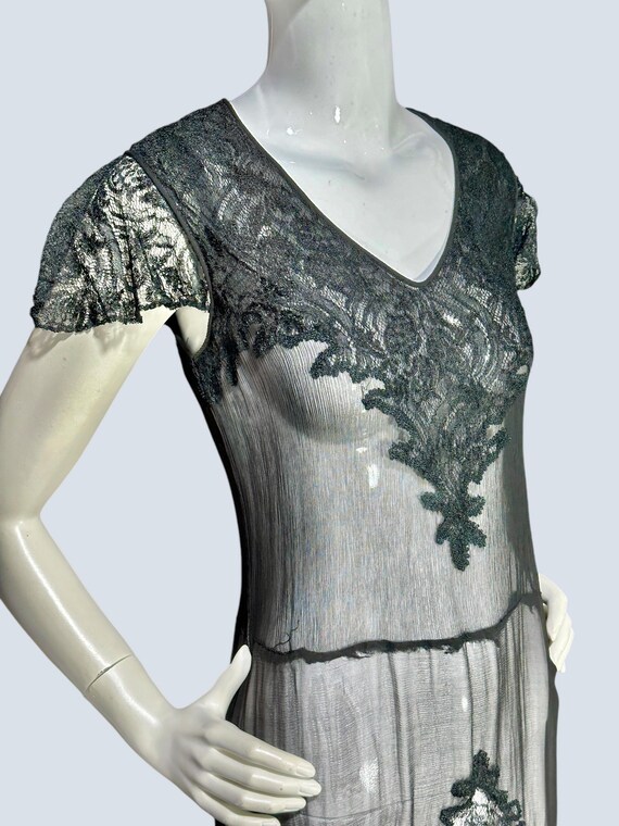 vintage 1930s evening dress, totally sheer French lac… - Gem