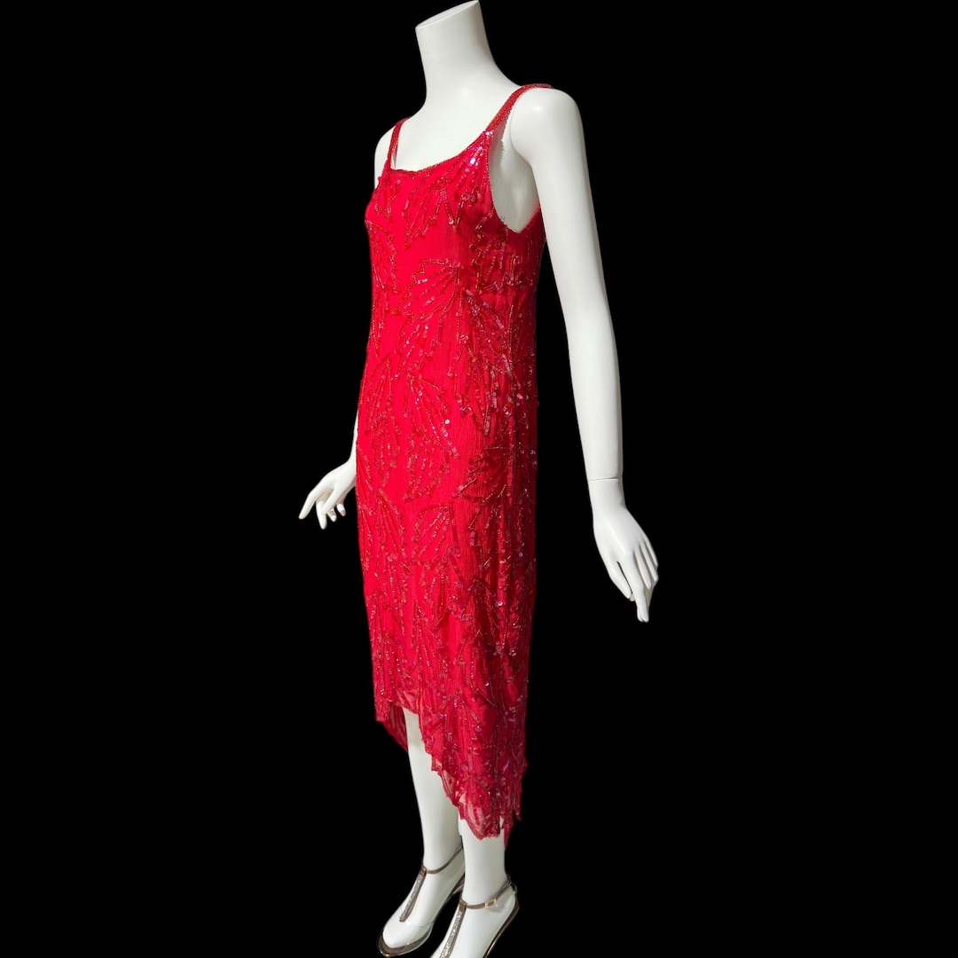 Vintage Evening Dress, KAYE LOUISE Red 100% Silk and Sequin 90s Does ...