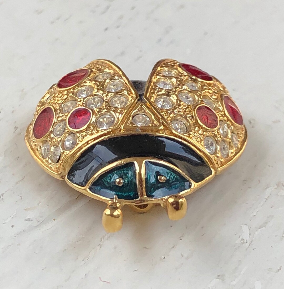 Vintage ROMAN Signed Lady Bug Pin Brooch, 1980s Enamel Rhinestone ...