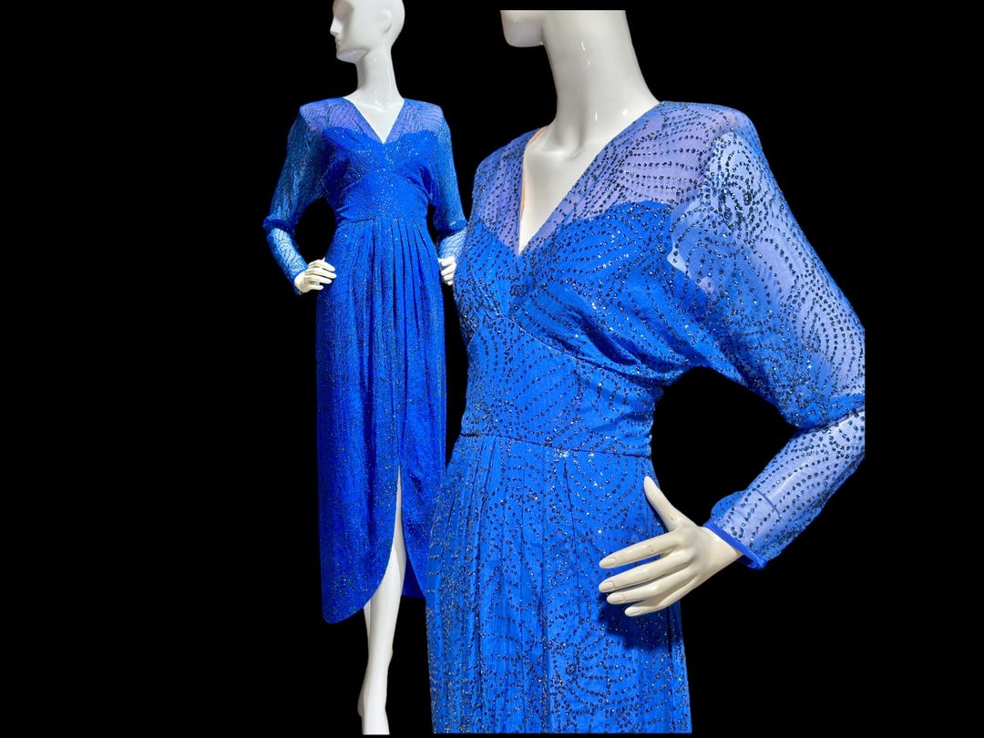 Vintage Evening Dress Gown, ROBERT COURTNEY Gene Roye 1980s Sapphire ...