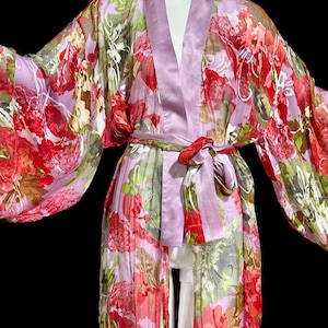 Vintage 100% Silk Kimono Robe, ADAGIO Patricia Fieldwalker, Sheer See ...
