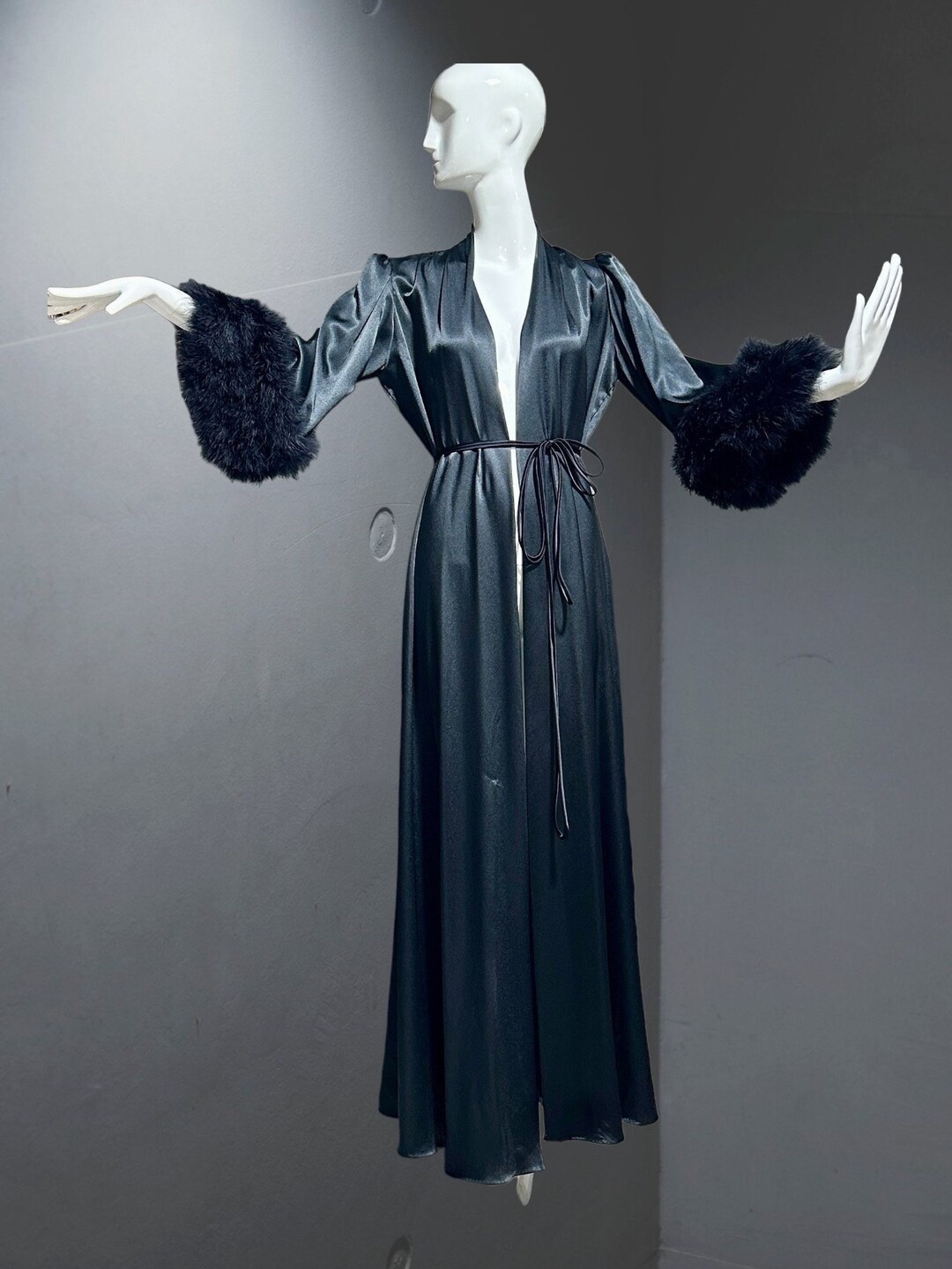 Vintage Marabou Dressing Gown Robe, LUCIE ANN Inky Black Feather Wrap ...