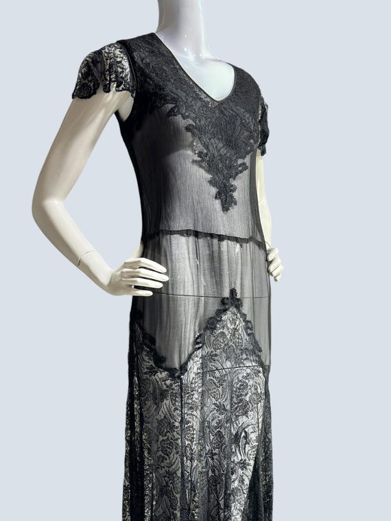 vintage 1930s evening dress, totally sheer French lac… - Gem