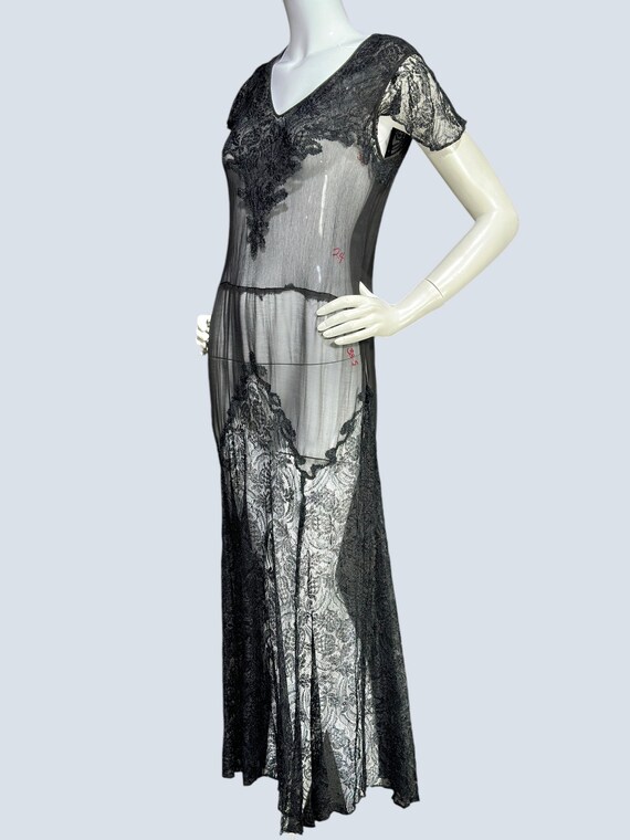 vintage 1930s evening dress, totally sheer French lac… - Gem
