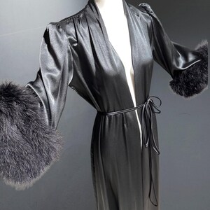 Vintage Marabou Dressing Gown Robe, LUCIE ANN Inky Black Feather Wrap ...