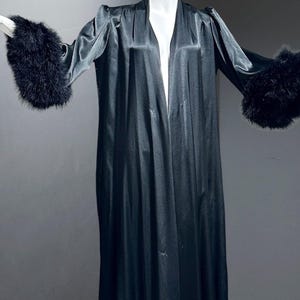 Vintage Marabou Dressing Gown Robe, LUCIE ANN Inky Black Feather Wrap ...