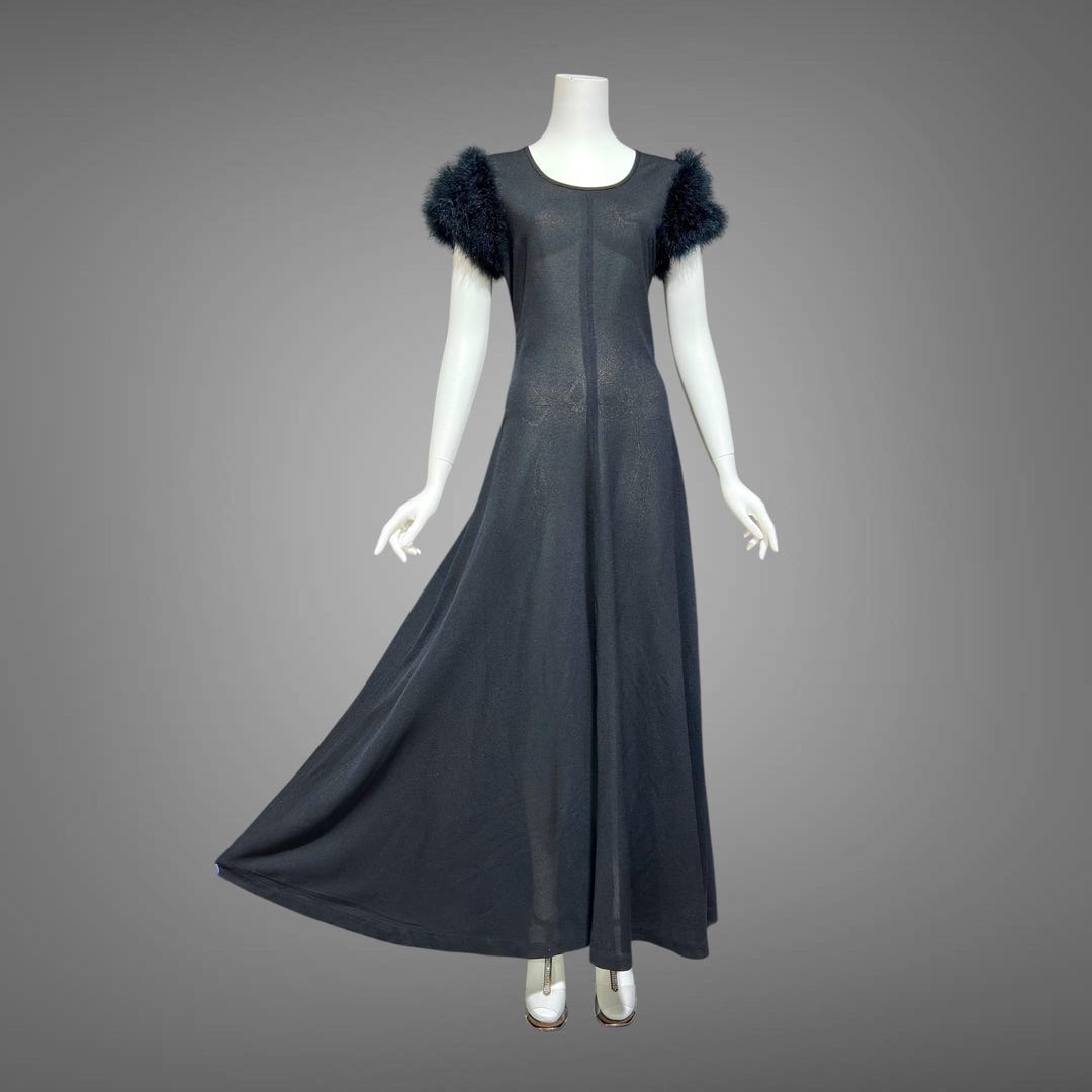 Vintage Nightgown Evening Dress, FIFTH AVENUE ROBES Black Sheath Gown ...
