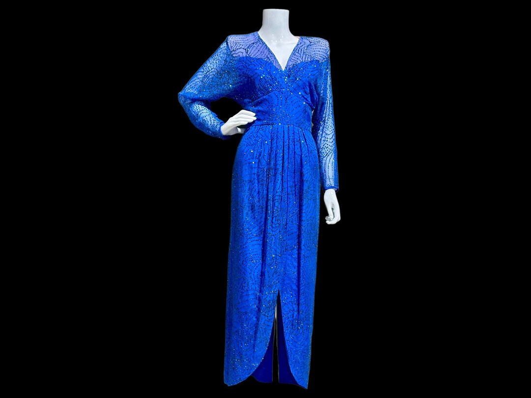 1980s Vintage Evening Dress, ROBERT COURTNEY Gene Roye Royal Blue Nubby ...