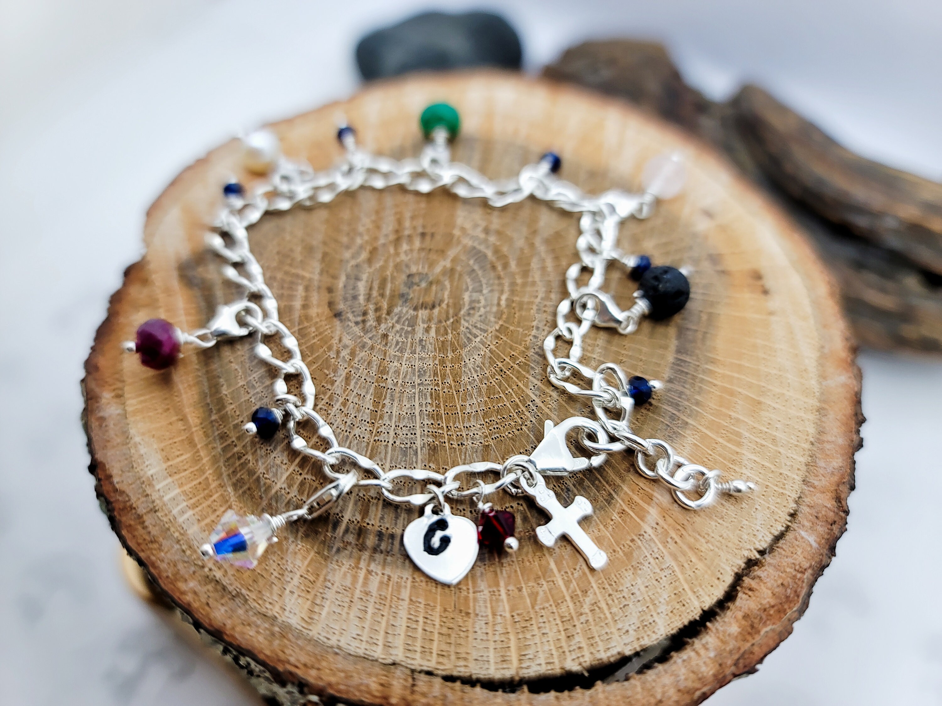 Sterling Silver Purity Charm Bracelet, With Genuine Gemstones ...