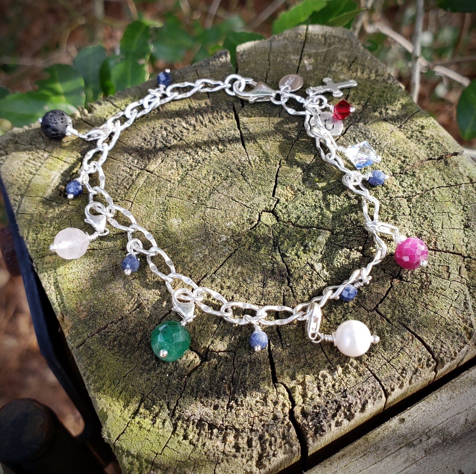 Sterling Silver Purity Charm Bracelet, With Genuine Gemstones ...