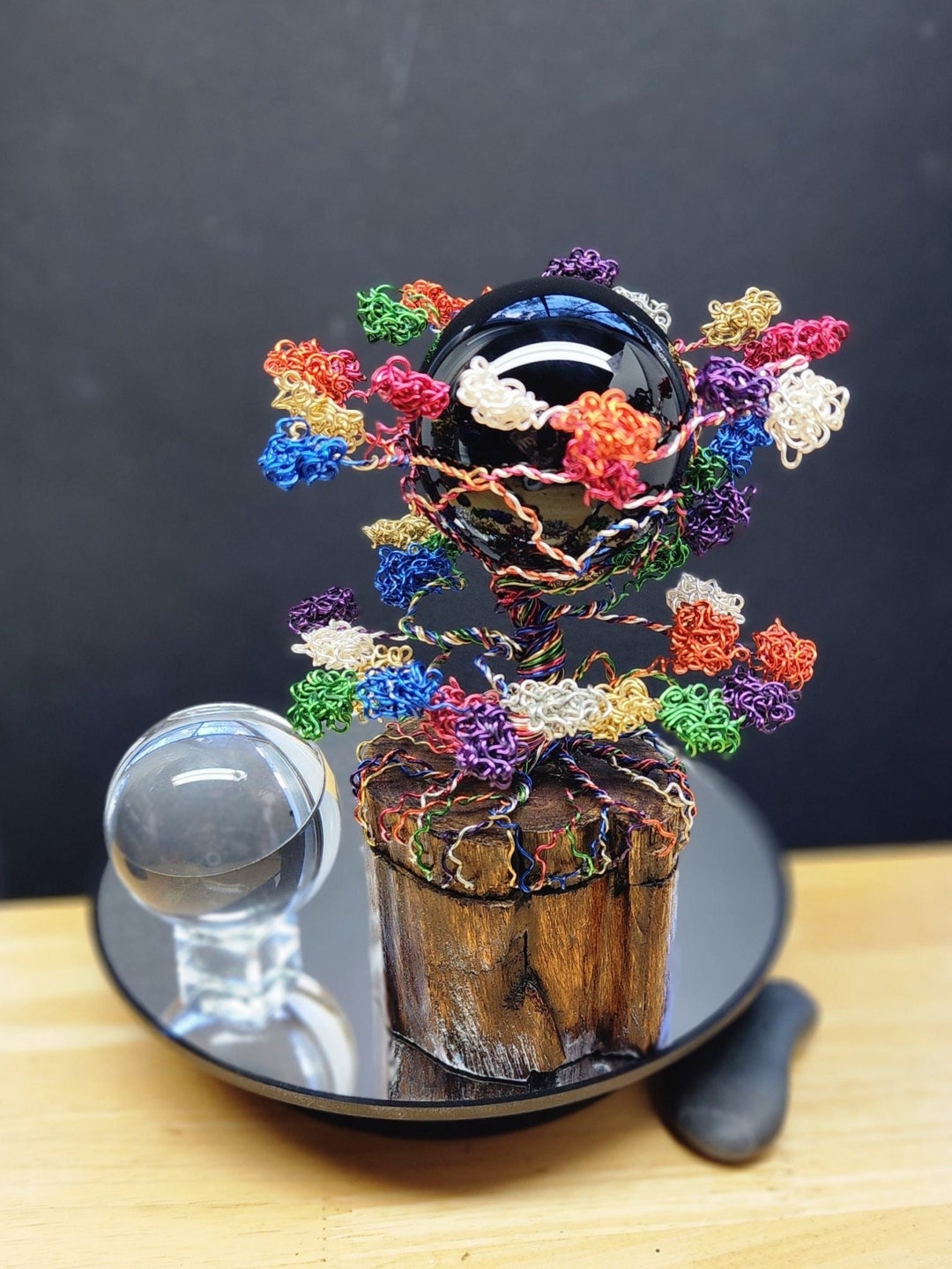Rainbow Crystal Ball Tree of Life Sculpture 7inches Tall Including Log ...