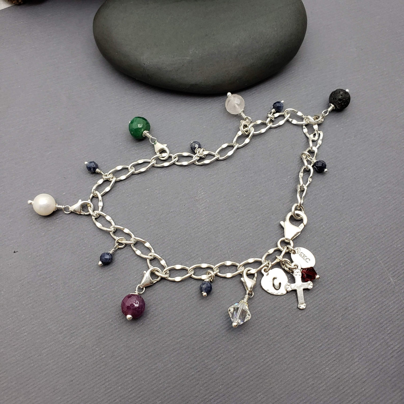 Sterling Silver Purity Charm Bracelet, With Genuine Gemstones ...