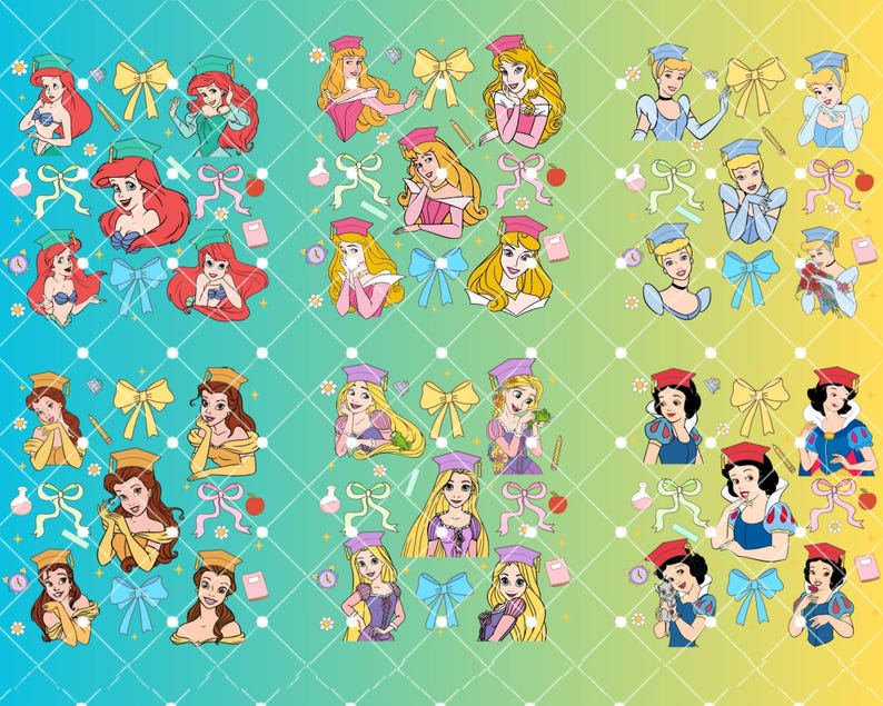 Disney Princess Graduation 2025 Bundle PNG, Disneyland Graduate Bow ...