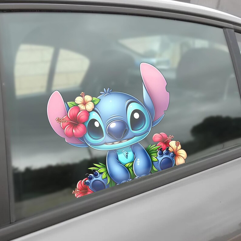 Cute Hawaiian Stitch Peeker Peeking Car Window Decals - Tropical Bumper ...
