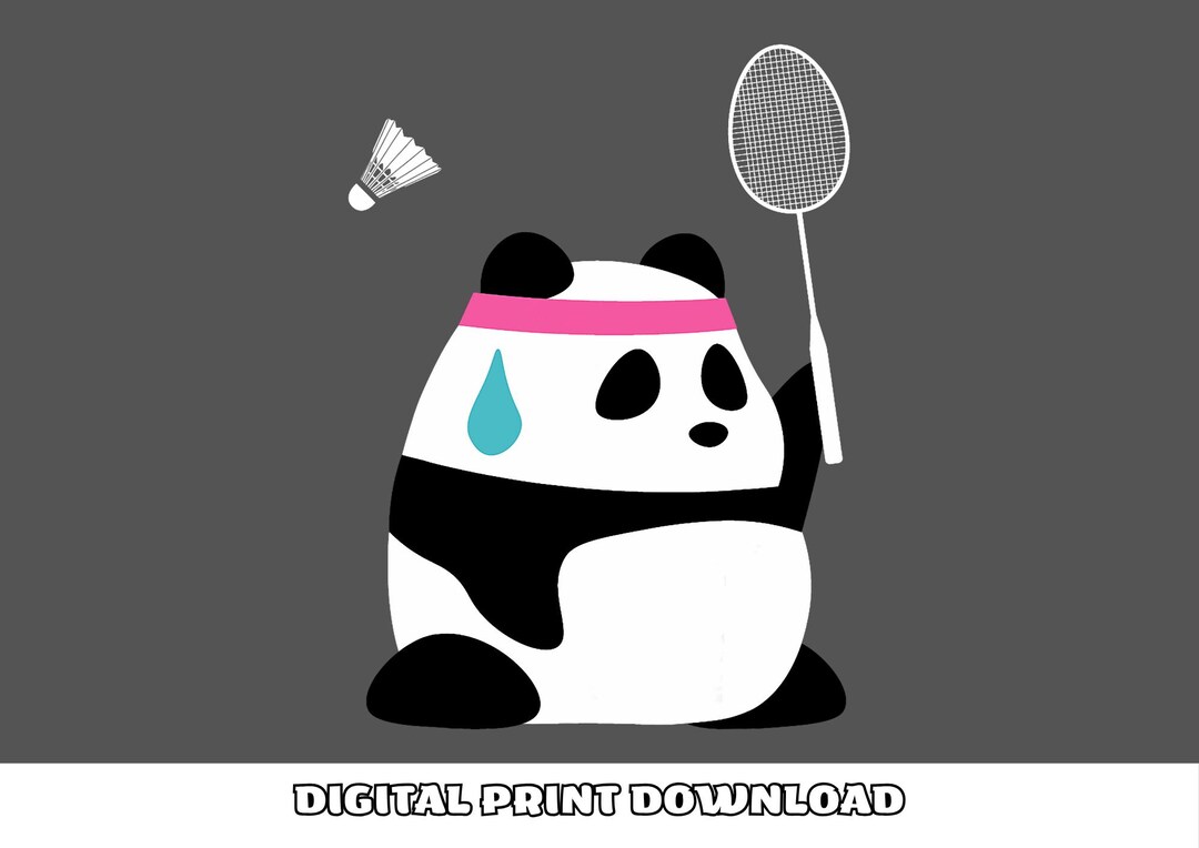 File PNG Cute Panda Playing Badminton | Funny Animal Sports Art Digital ...