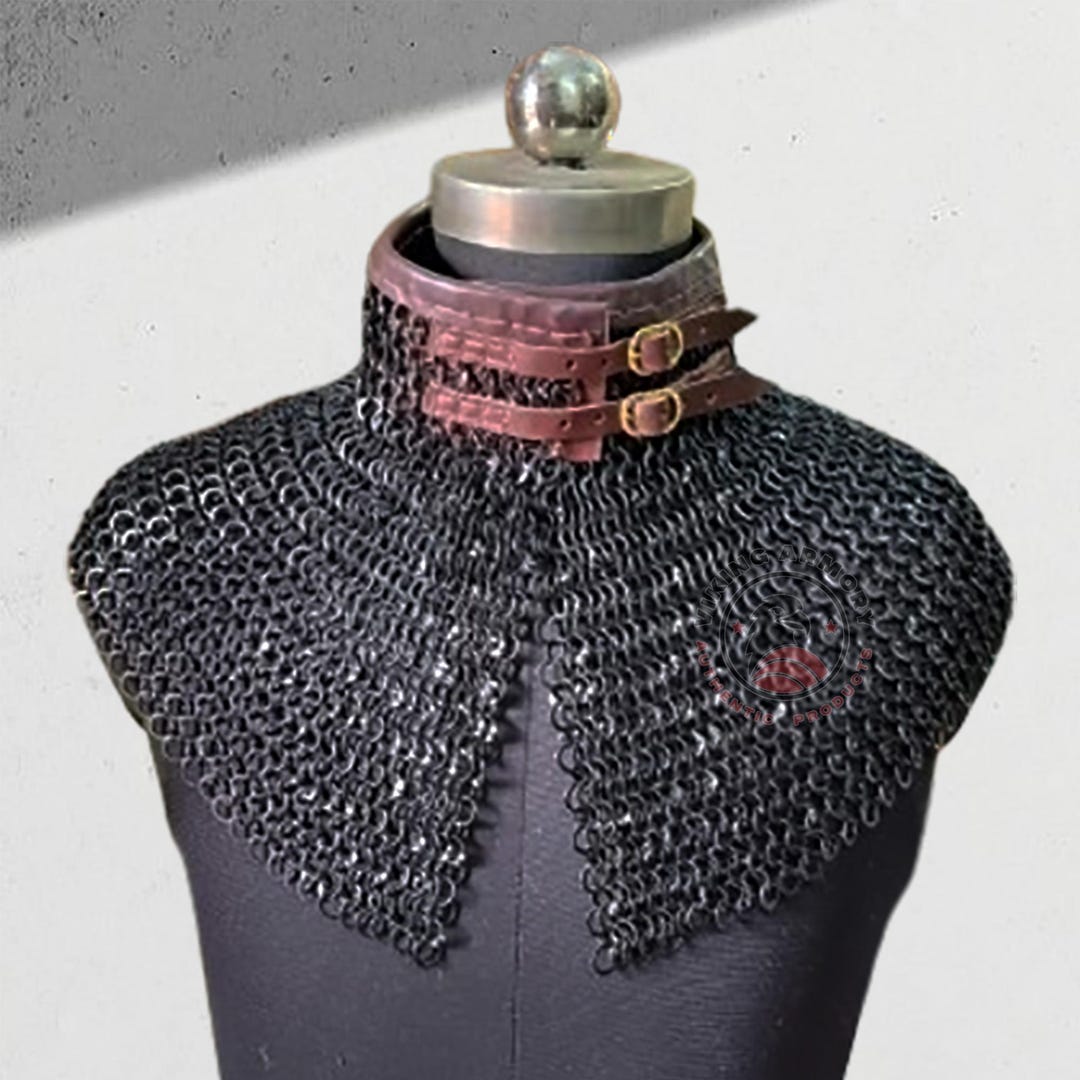 Chainmail Collar 9MM Flat Ring Dome Riveted With Solid Ring Medieval Maile Gorget Christmas ...