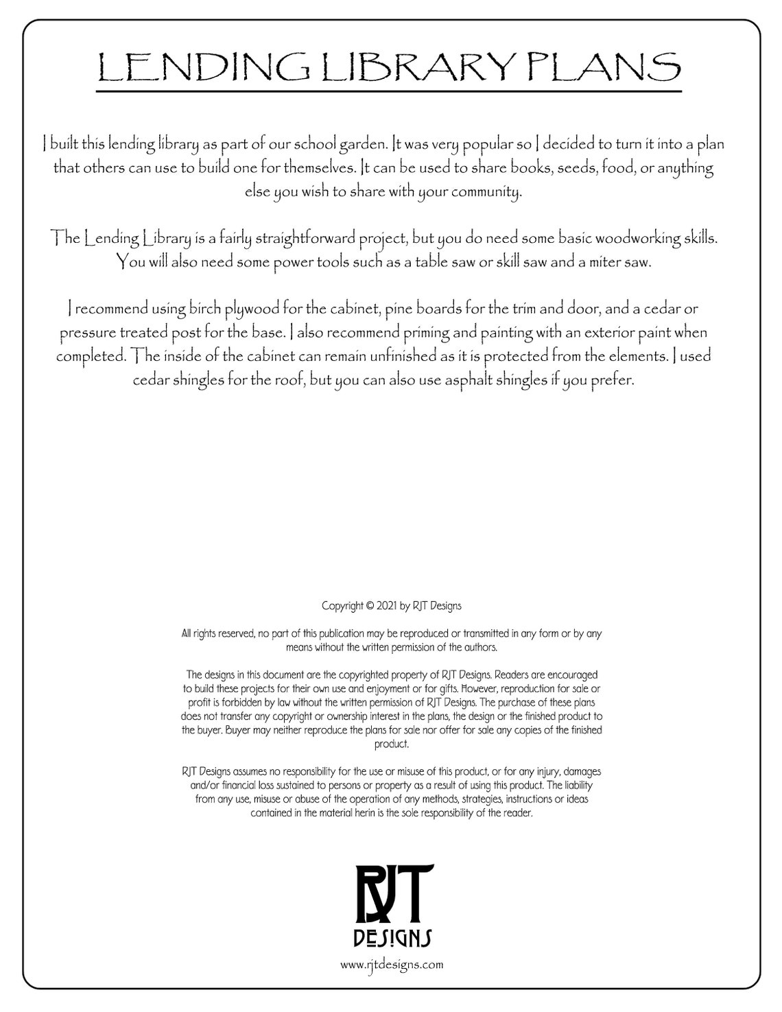 Lending Library Plans PDF Version | Etsy