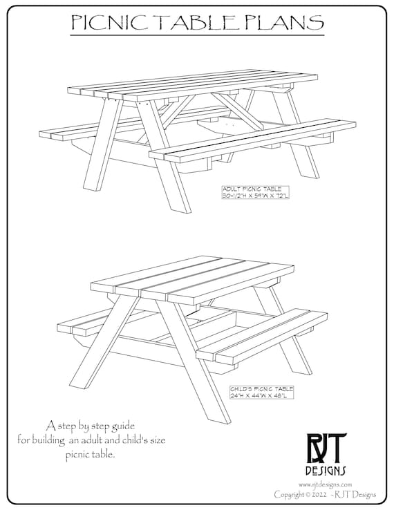 Picnic Table Plans Adult and Child's Size PDF Version | Etsy