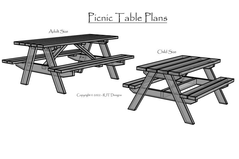 Picnic Table Plans - Adult and Child's Size - PDF Version - Etsy